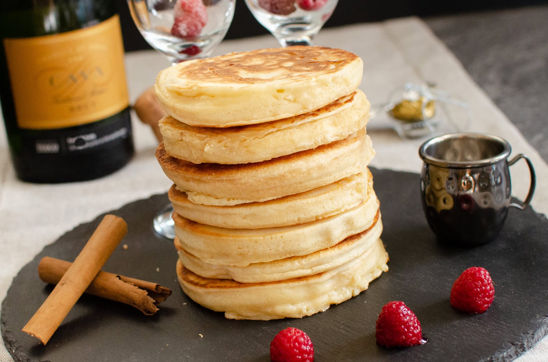 Thick Fluffy Pancakes Stack - Breakfast, Brunch or Dessert Recipe