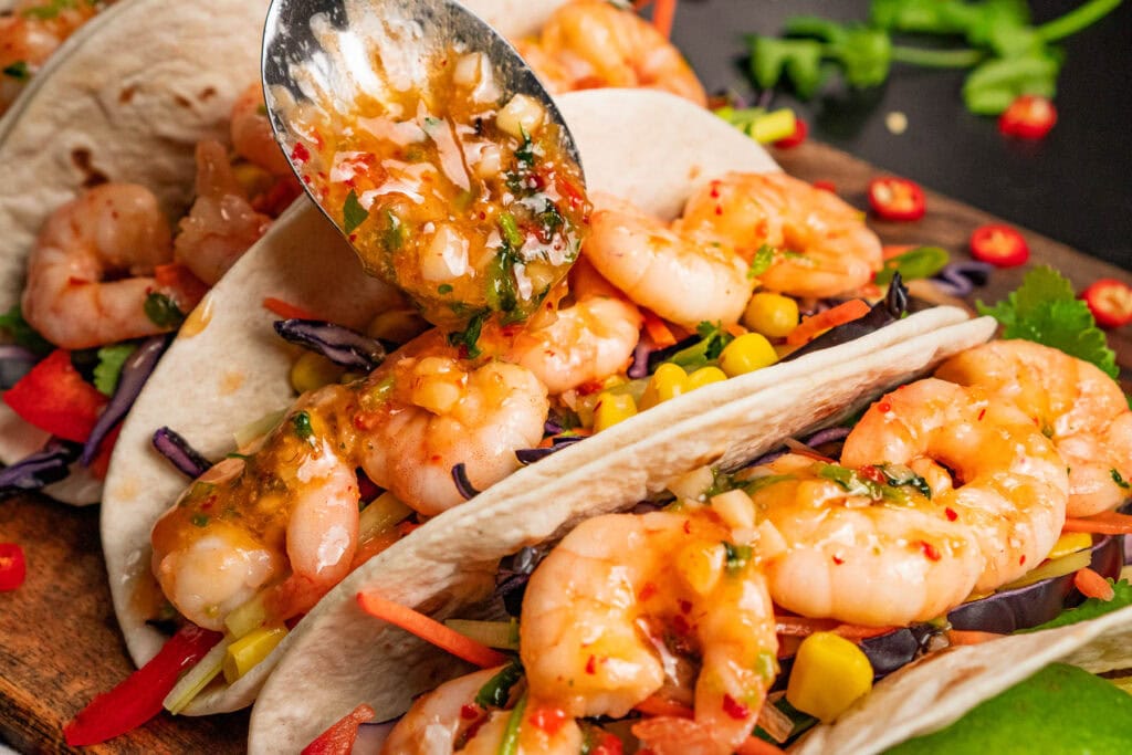 Prawn Tacos (Shrimp Wraps) with Sweet Chilli Sauce - Flawless Food
